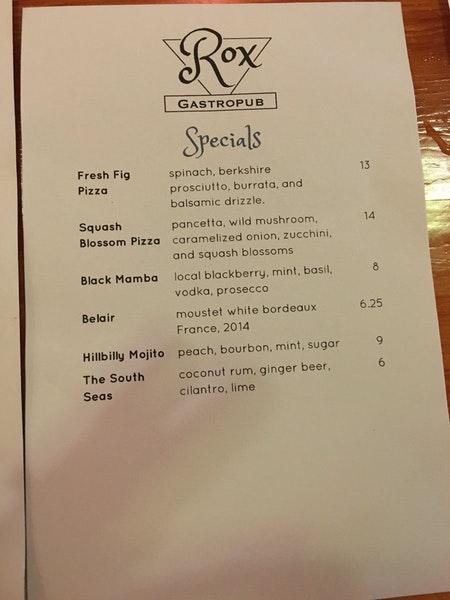 Menu at Rox Gastropub, Wooster