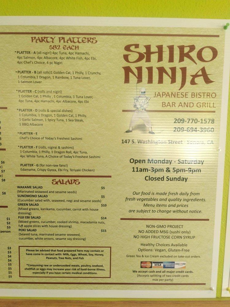 Menu at Shiro Ninja Boba - Poke - Ramen Bar, Angels Camp