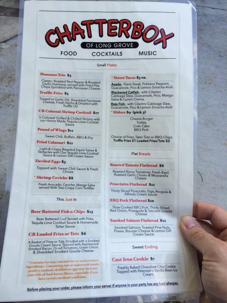 Menu at The Chatter Box of Long Grove pub & bar, Long Grove