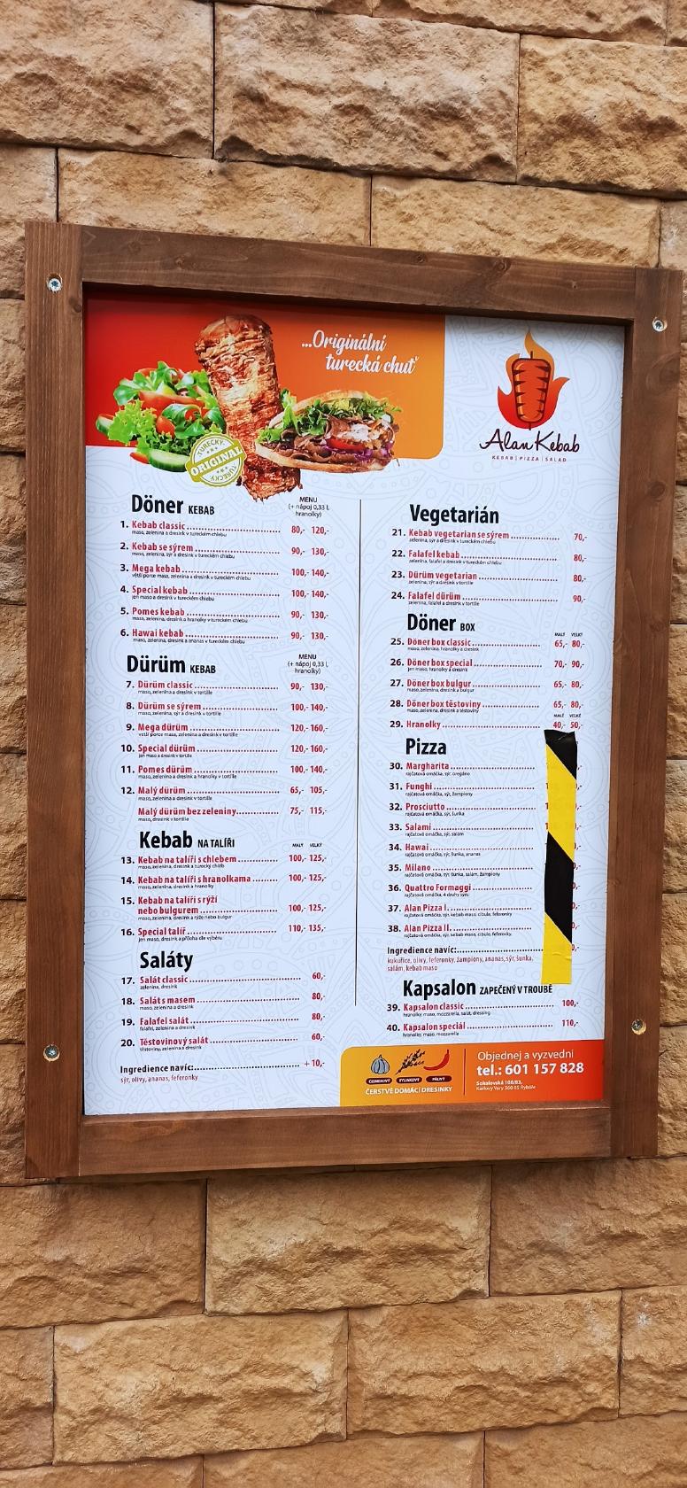 Menu at ALAN KEBAB restaurant, Karlovy Vary