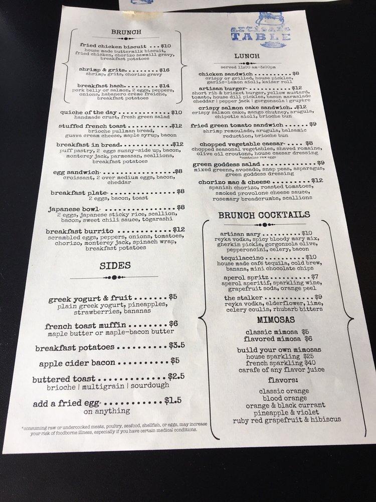 Menu at Artisan's Table restaurant, Orlando