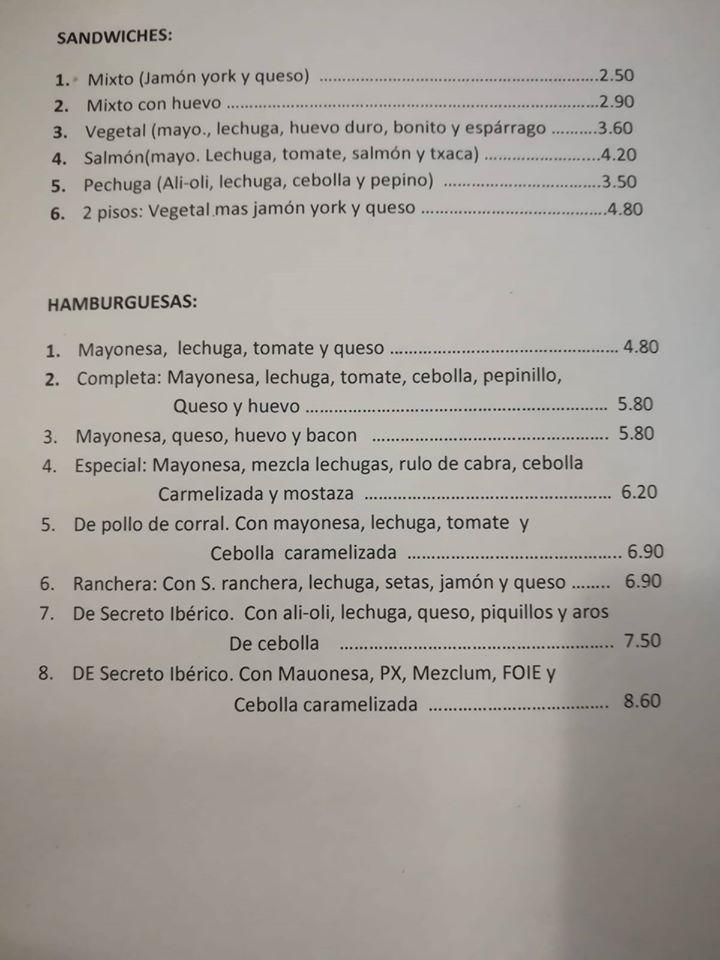 Carta del pub y bar Cervecería Nuevo Siglo, Carcastillo