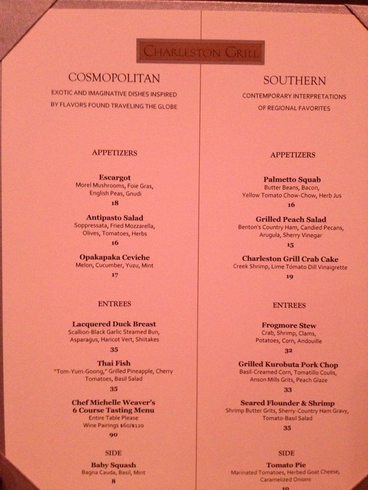 Menu at Charleston Grill pub & bar, Charleston