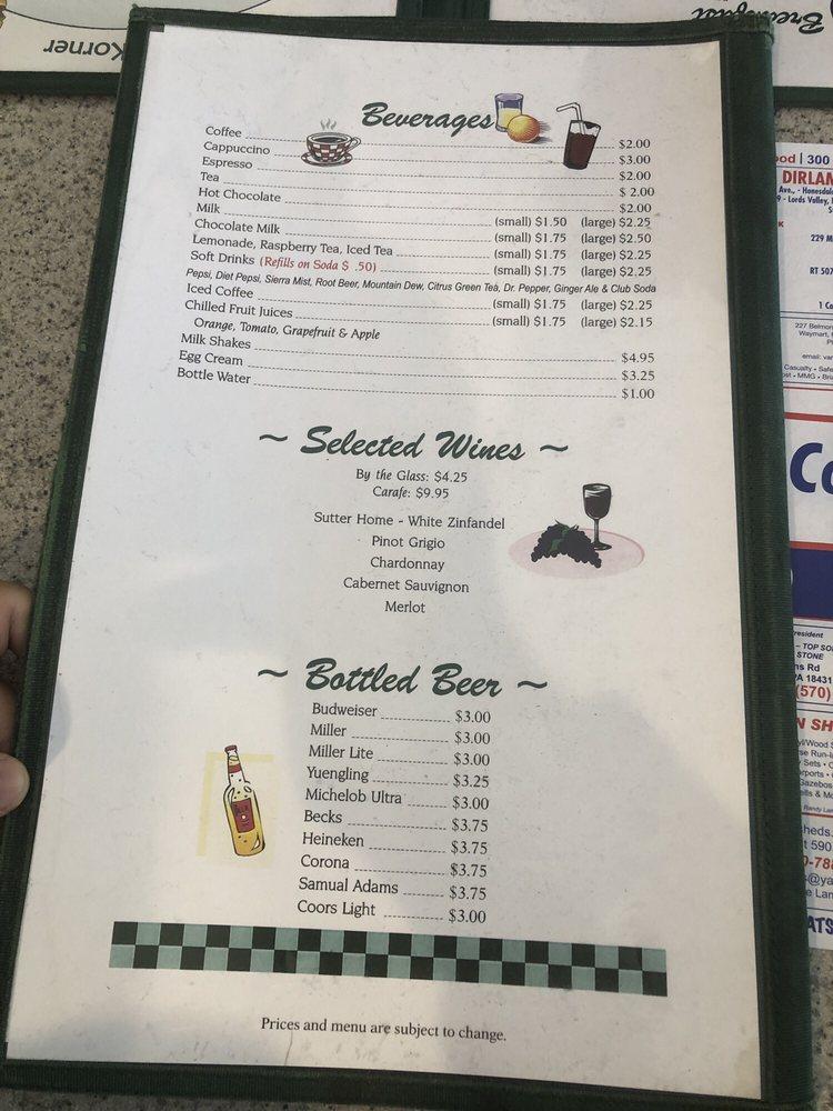 Menu at Circle E Diner pizzeria, Hancock