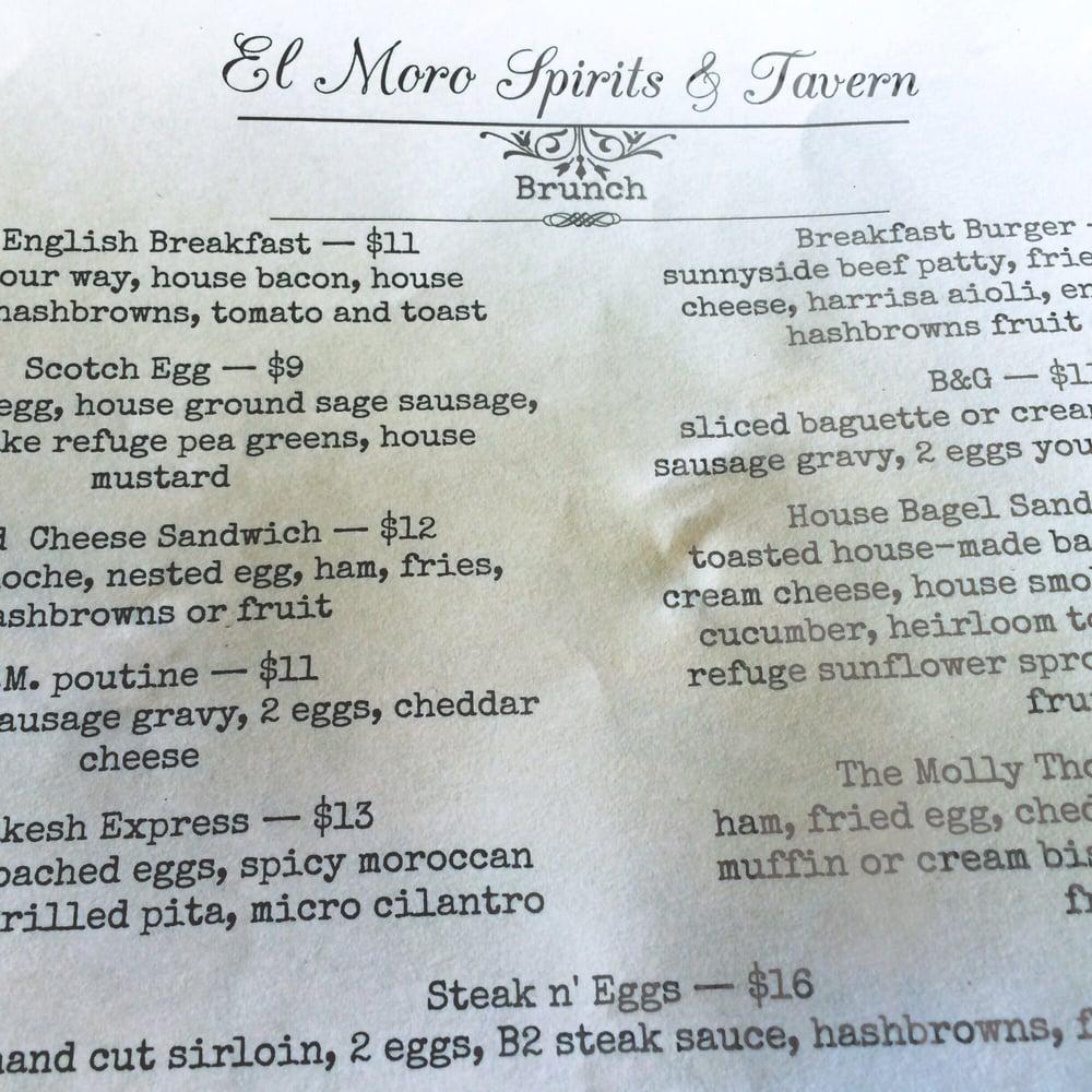 Menu at El Moro Spirits and Tavern restaurant, Durango
