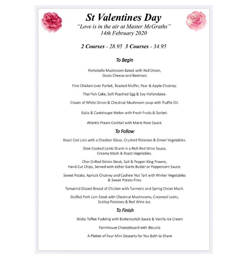 Menu at Master McGraths restaurant, Ormskirk
