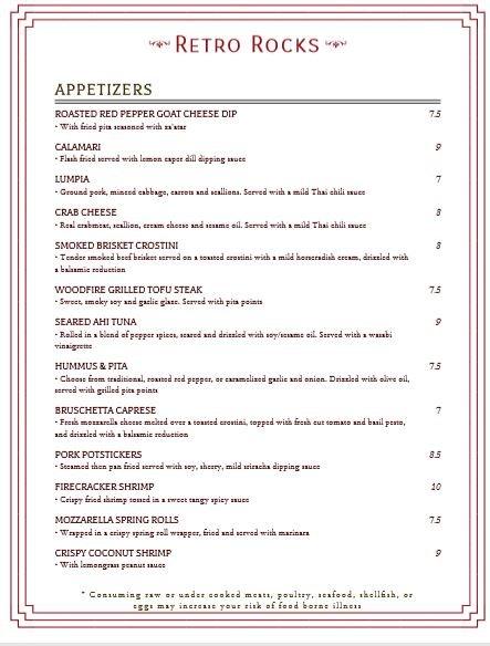 Menu at Retro Rocks pub & bar, Saginaw