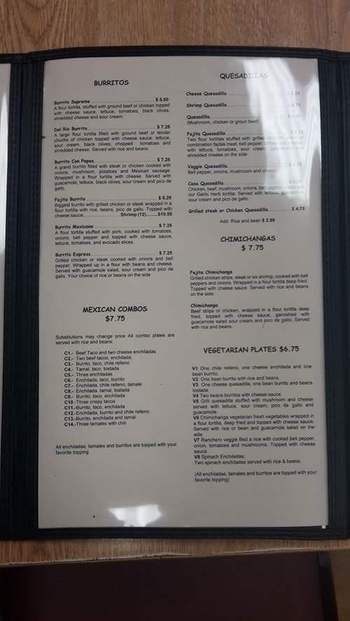 Menu at Santa Fe Mexican Grill steakhouse, Little Rock