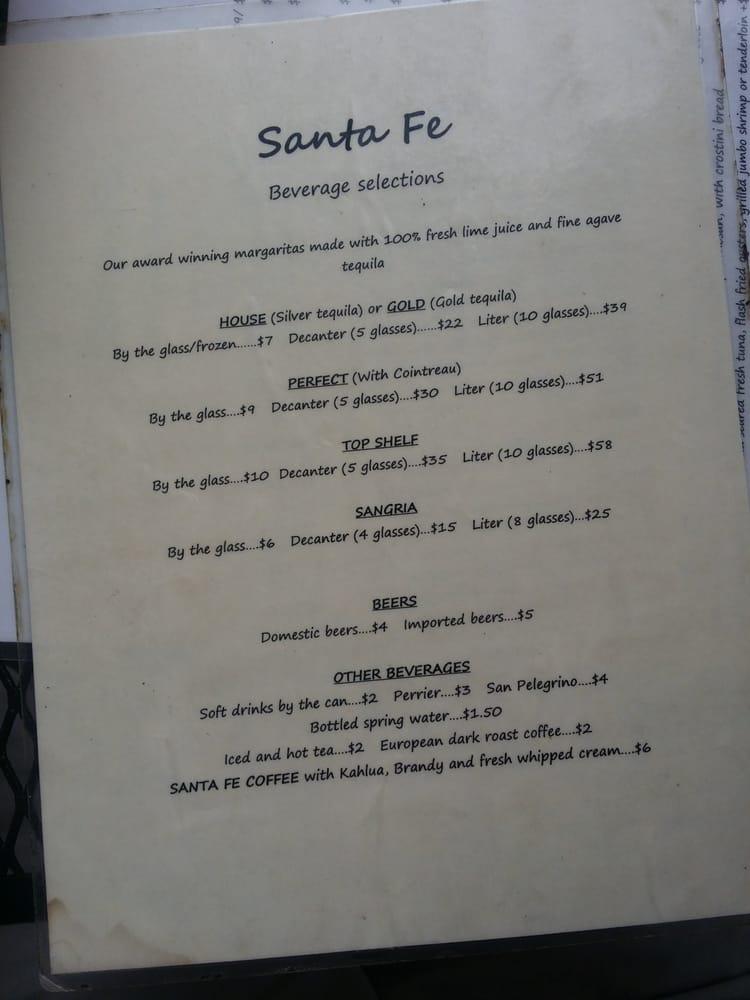 Menu at Santa Fe restaurant, New Orleans, Esplanade Ave