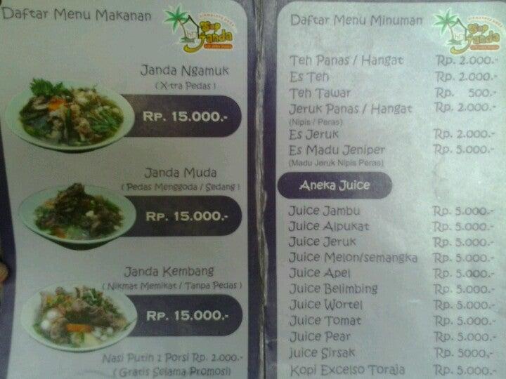 Menu at Sop Janda restaurant, Yogyakarta, Jl. Jongke Kidul No.8