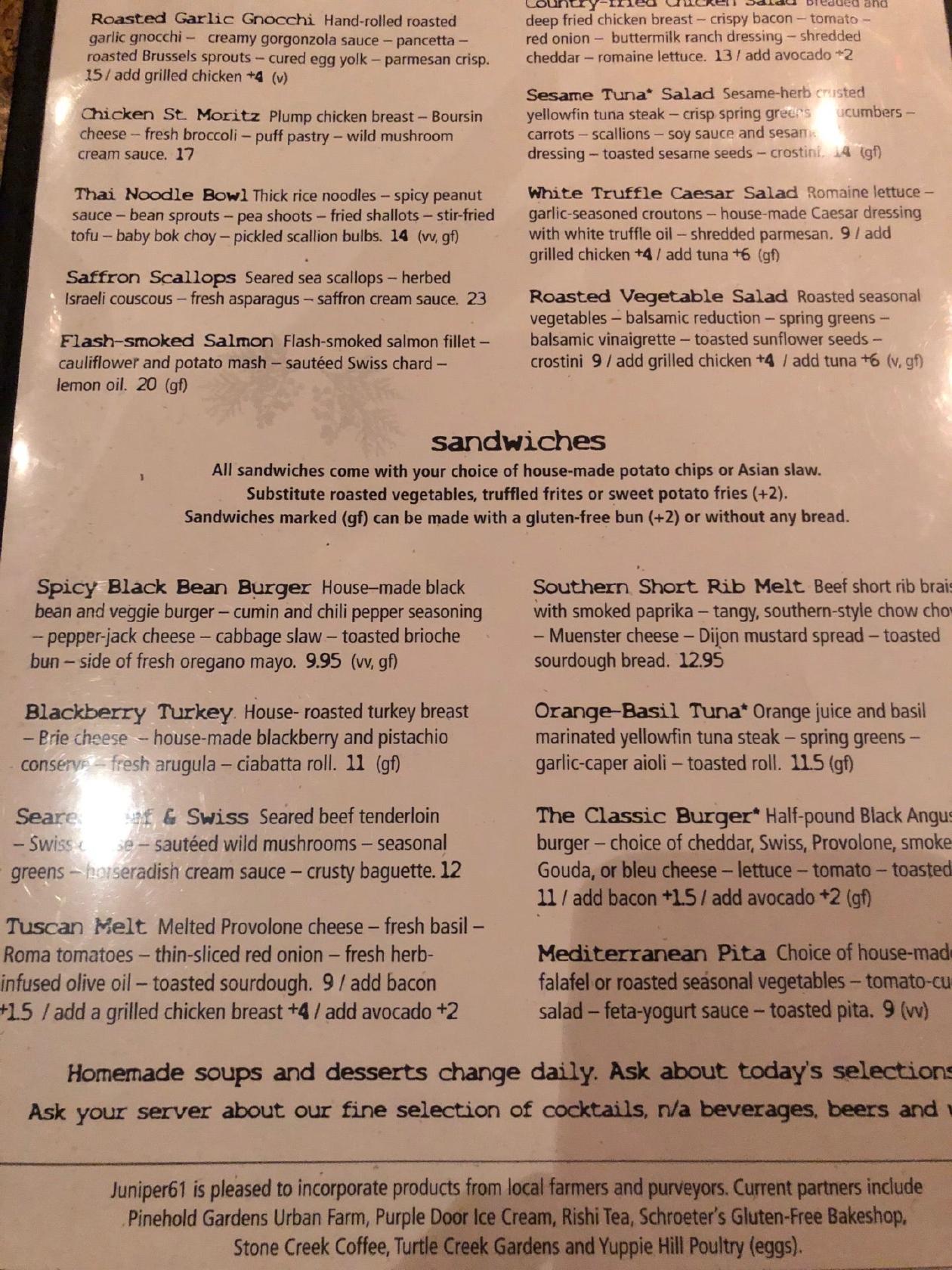Menu at juniper61 pub & bar, Wauwatosa