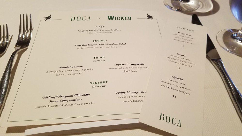 Menu at Boca restaurant, Cincinnati
