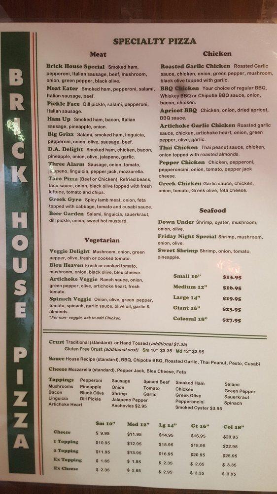 Menu at Brick House Pizza pizzeria, West Richland