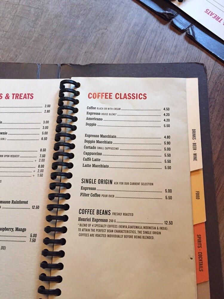 Speisekarte von Café Henrici, Zürich