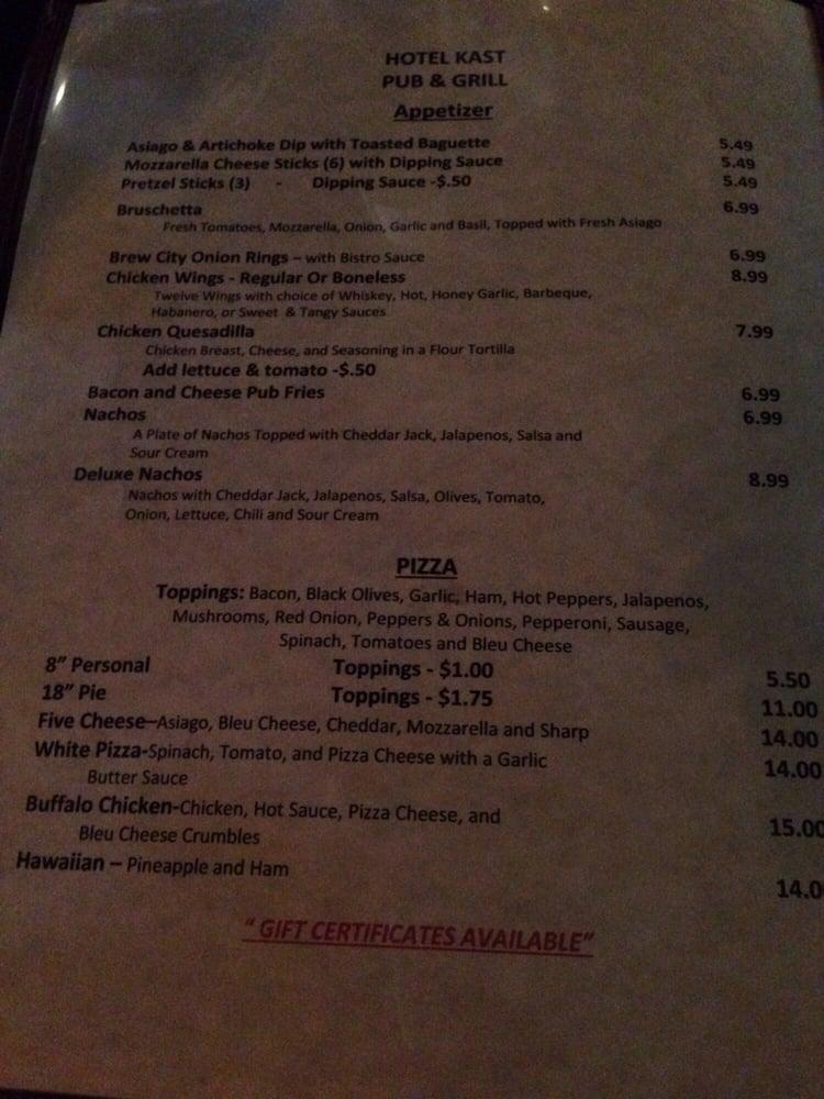 Menu at Hotel Kast pub & bar, Williamsport, 723 Arch St #5617