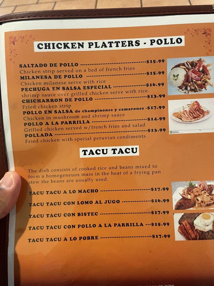 Carta del restaurante Inti Peru, Hicksville