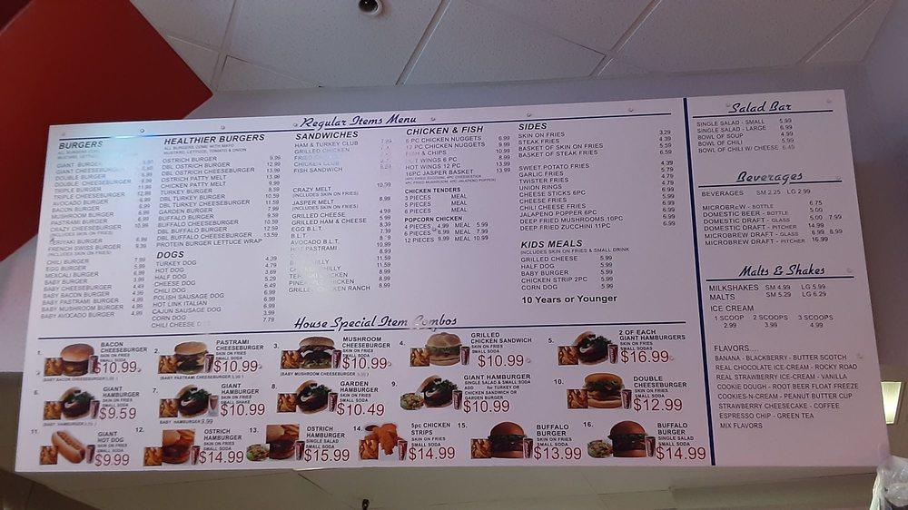 Menu at Jasper's Giant Burgers restaurant, Gold River