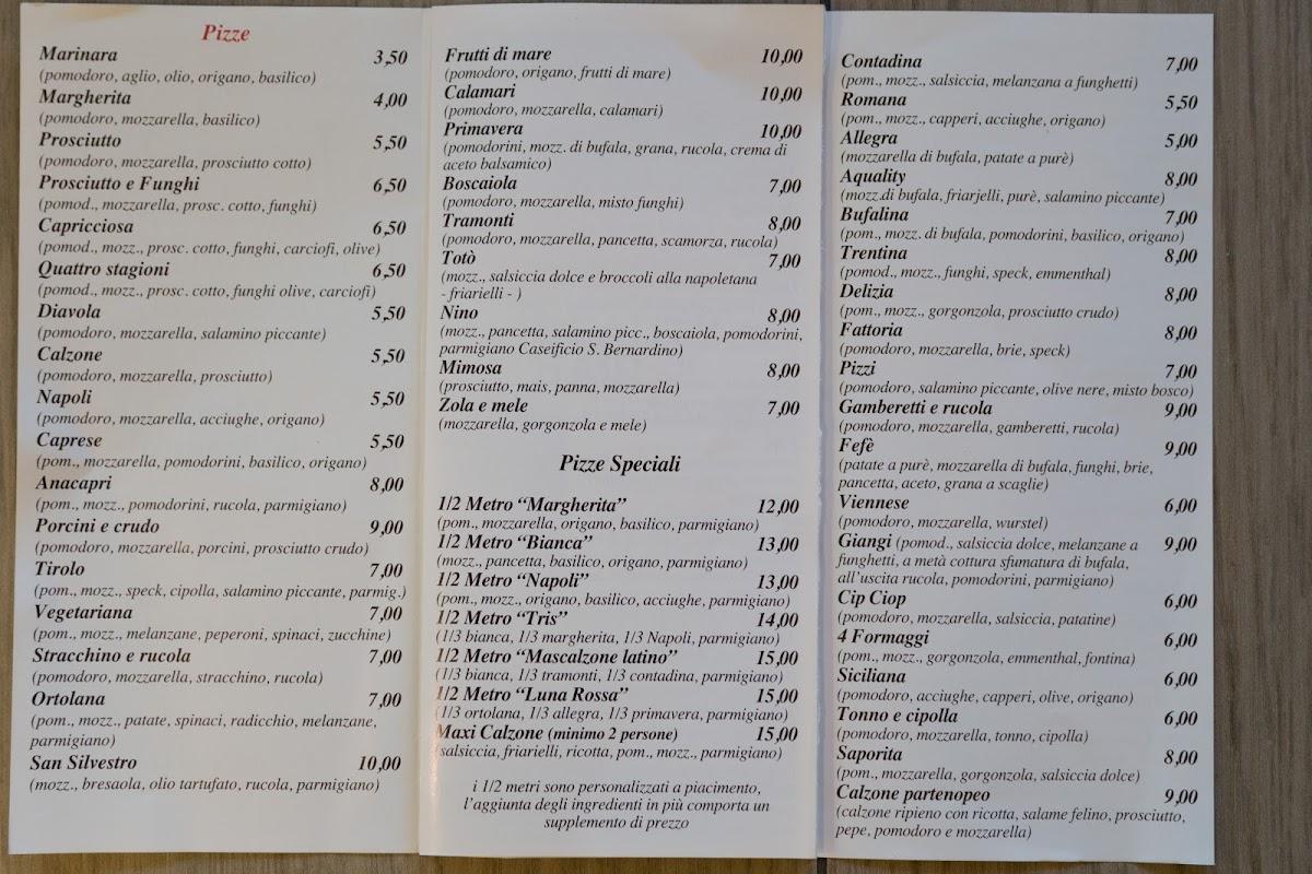Menu da Tramonti 2 pizzeria, Parma