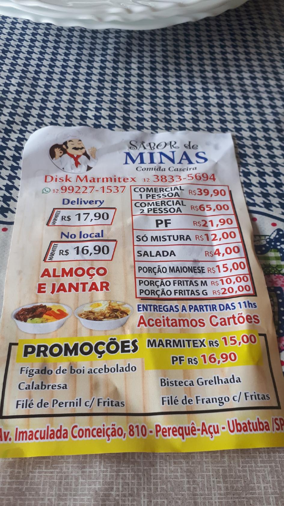 Menu at Restaurante Sabor de Minas, Ubatuba, R. Imac. Conceição