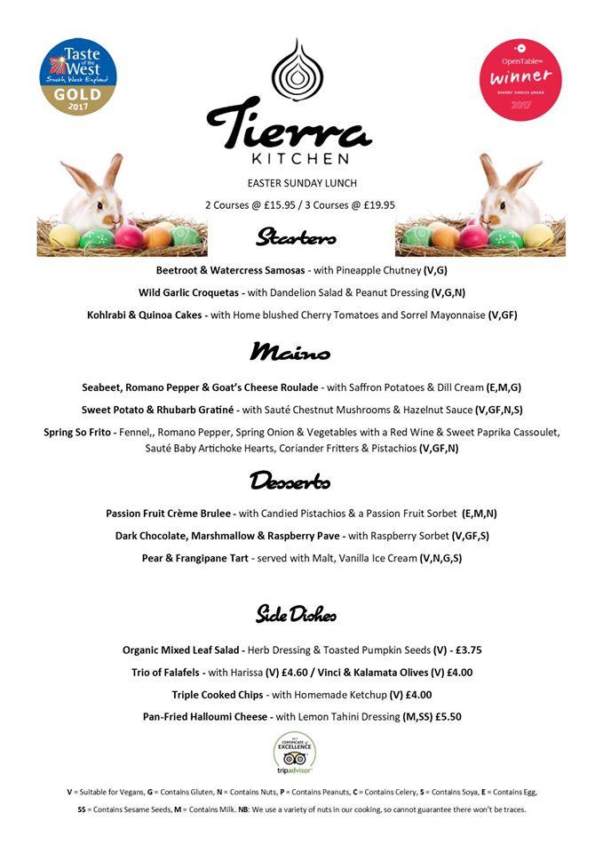Menu at Tierra Kitchen restaurant, Lyme Regis