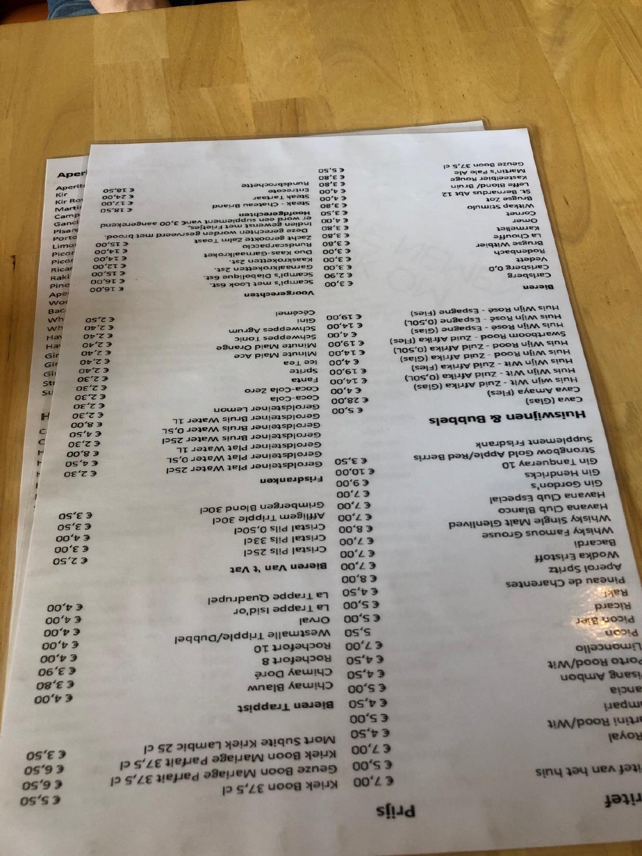 Menu at Bekas, Ninove