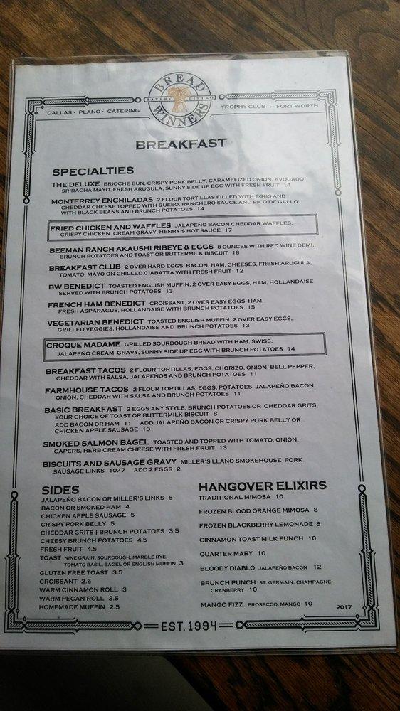 Menu at Bread Winners Cafe & Bakery, Dallas, McKinney Ave