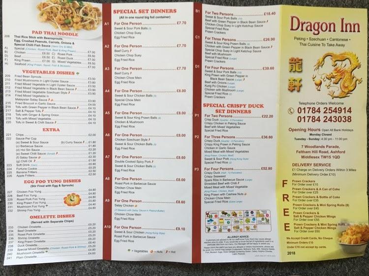 Menu at Dragon Inn fast food, Ashford, 7 Woodlands Parade