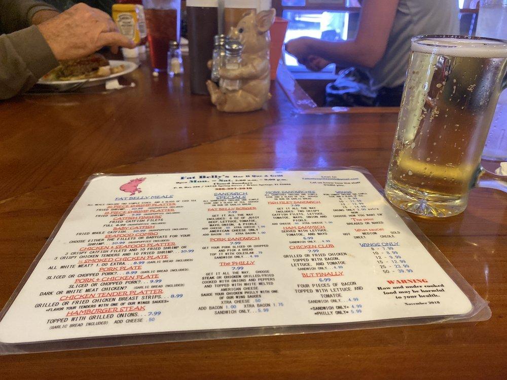 Menu at Fat Belly's BBQ, White Springs