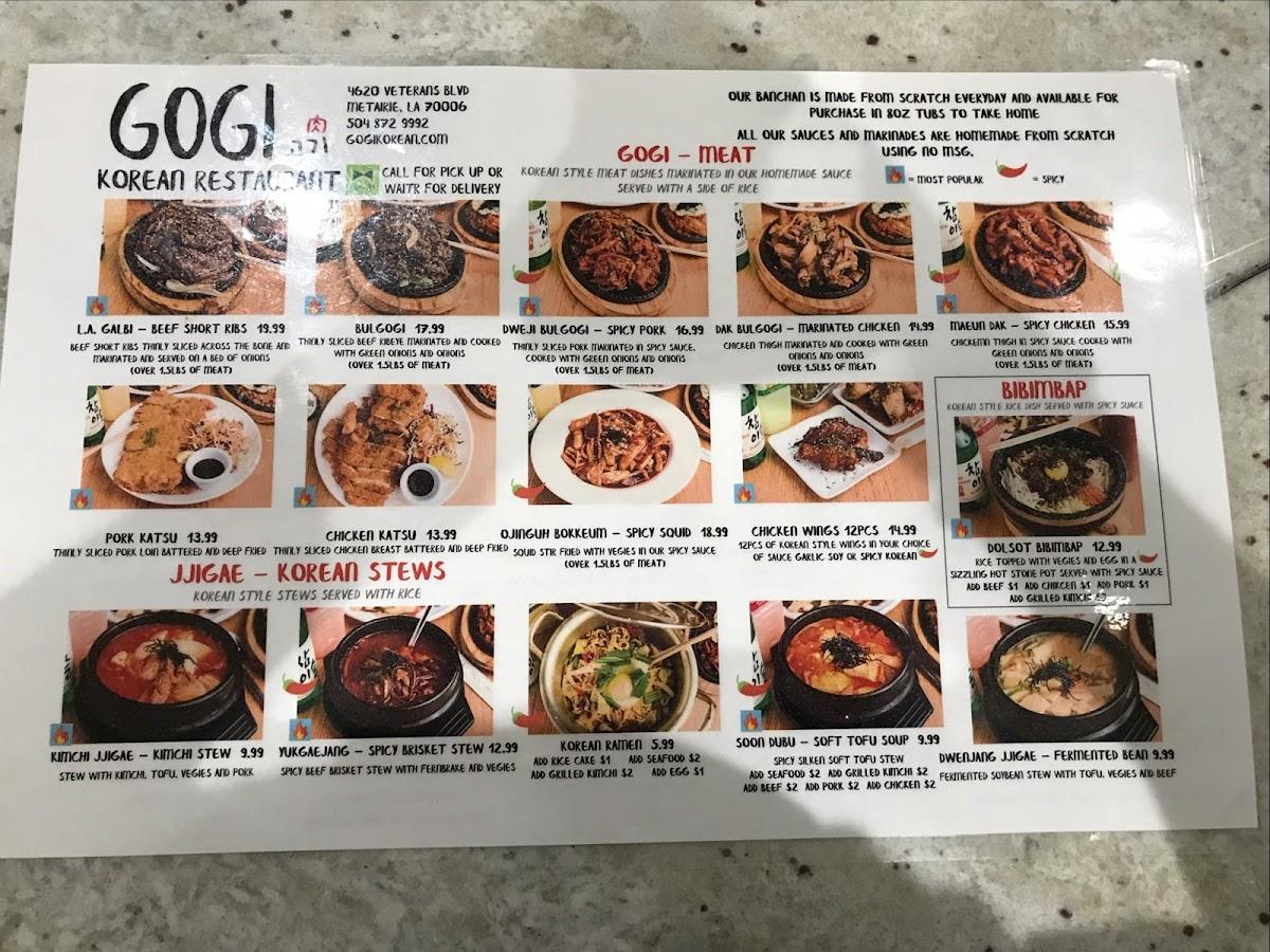 Menu at Gogi Korean Restaurant, Metairie