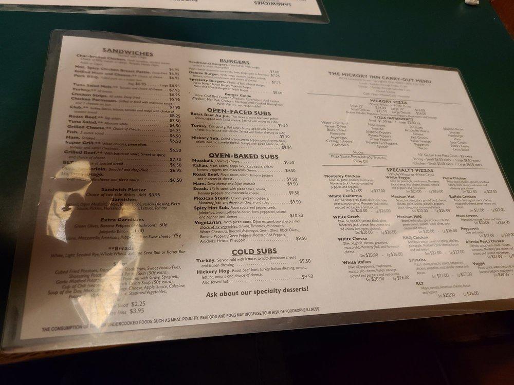 Menu at The Hickory Inn steakhouse, Springfield
