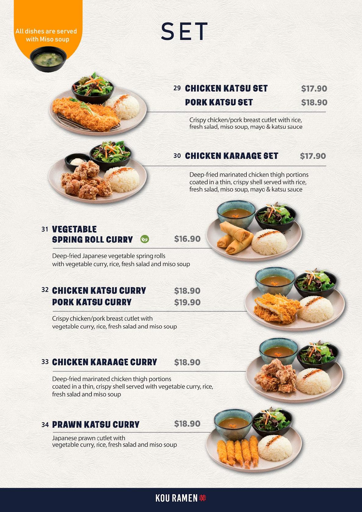 Menu at Kou Ramen restaurant, Blacktown