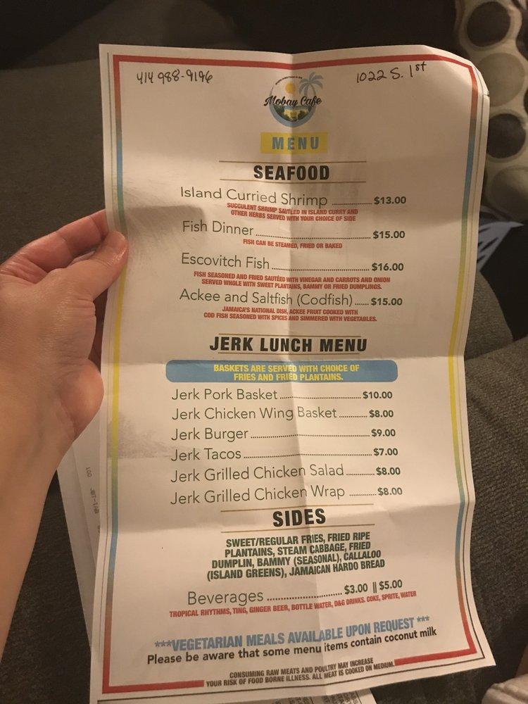 Menu at Mobay Cafe, Milwaukee