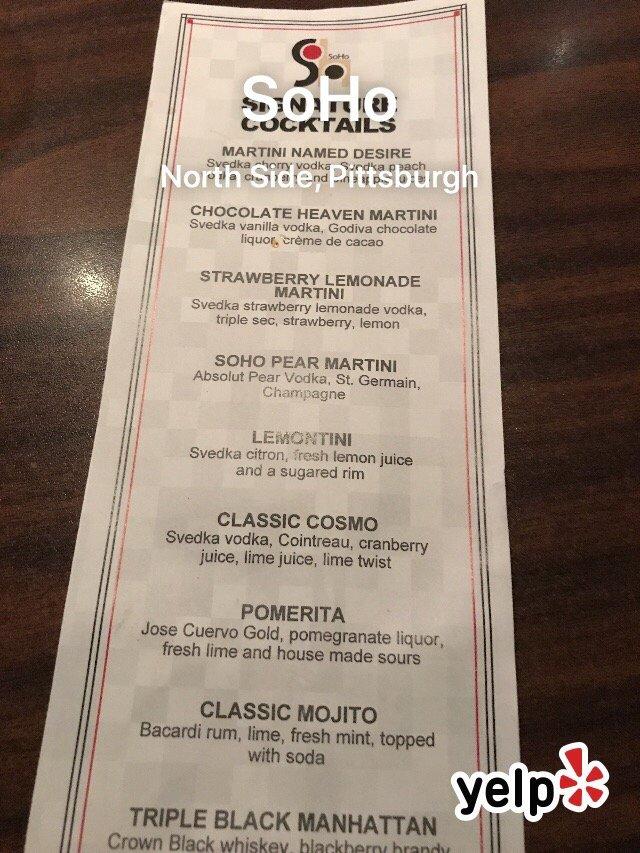 Menu at SoHo pub & bar, Pittsburgh, 203 Federal St