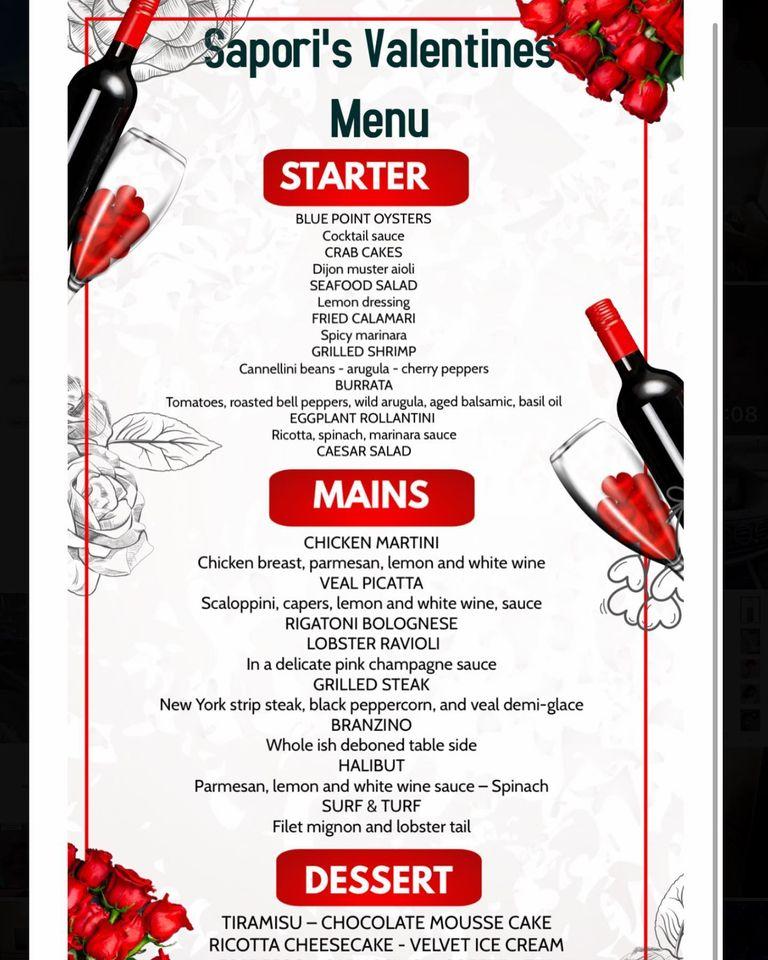 Menu at Sapori restaurant, White Plains