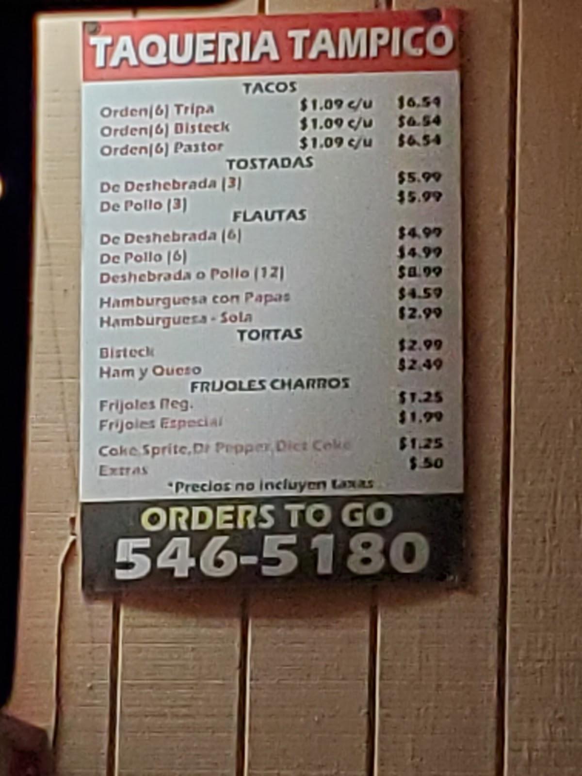 Menu at Taqueria Tampico restaurant, Brownsville, Paredes Line Rd