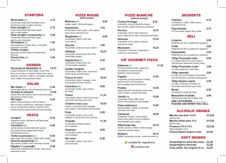Menu at VIP very Italian pizza saltdean restaurant, Saltdean, 67 ...