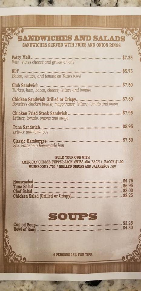 Menu at Bailey's Cafe, Ennis