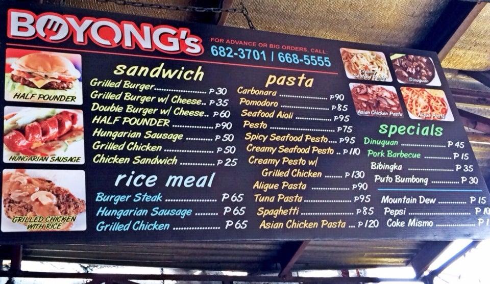 Menu at Boyong's Grilled Burgers restaurant, Marikina