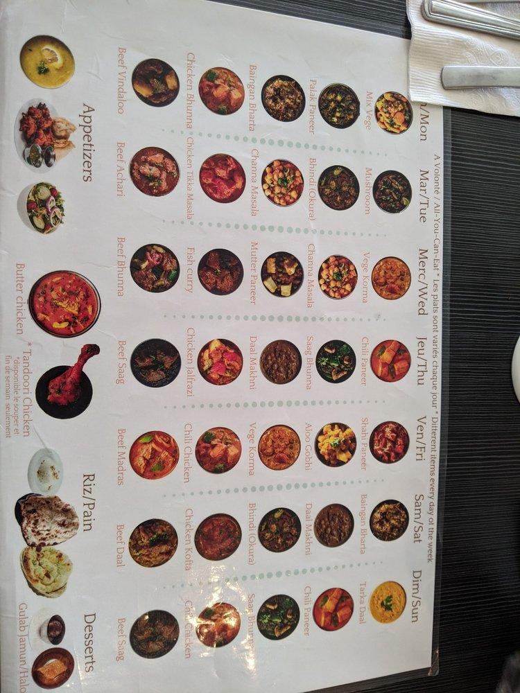 Menu at Buffet Maharani restaurant, Montréal, 808 Rue Jean-Talon O