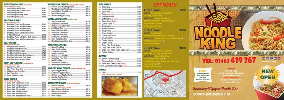 Menu at Noodle King restaurant, Inverness