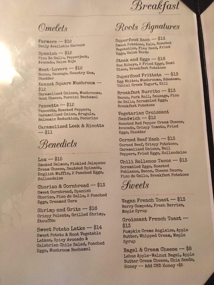 Menu at Roots Cafe, West Chester