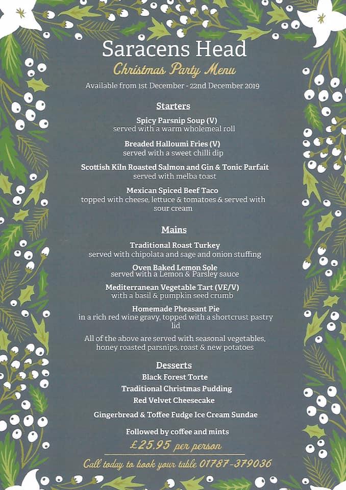 Menu at Saracens Head Newton pub & bar, Sudbury