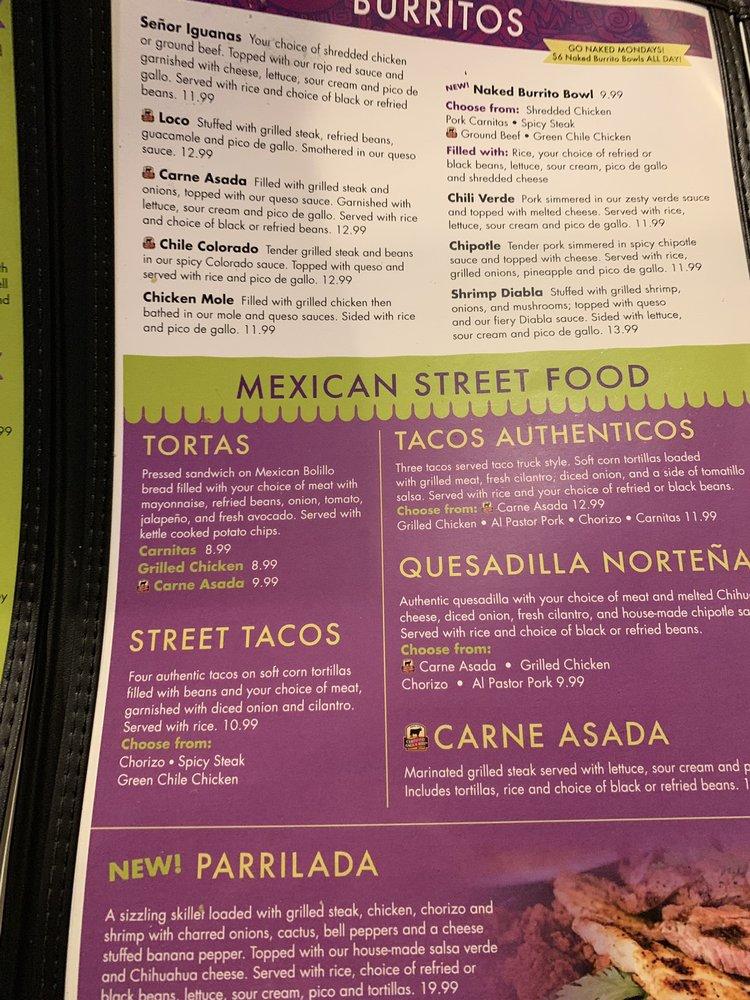 Menu at Señor Iguanas restaurantes mexicanos, Louisville, S 2nd St