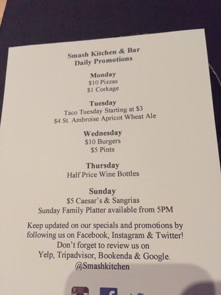 Menu at Smash Kitchen and Bar, Markham
