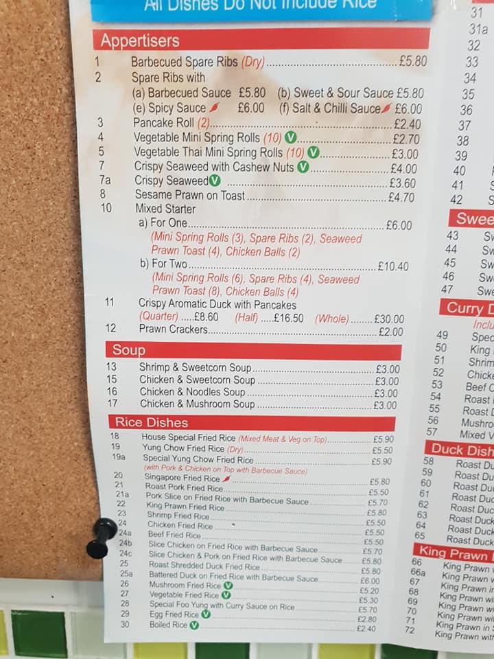 Menu at Sunrise fast food, Shepton Mallet