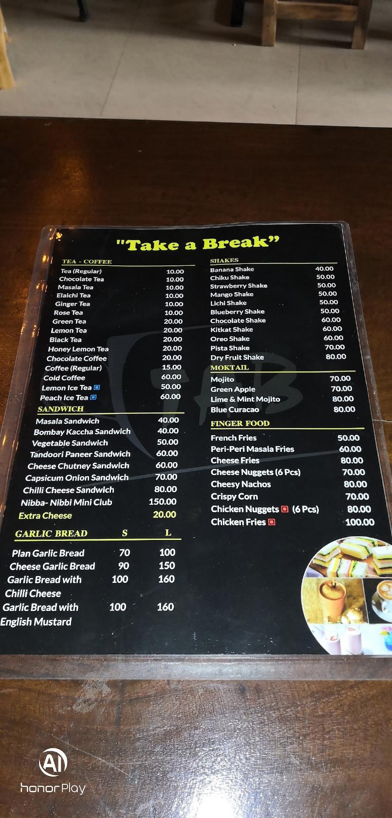 Menu at TAKE a BREAK CAFE, Indore
