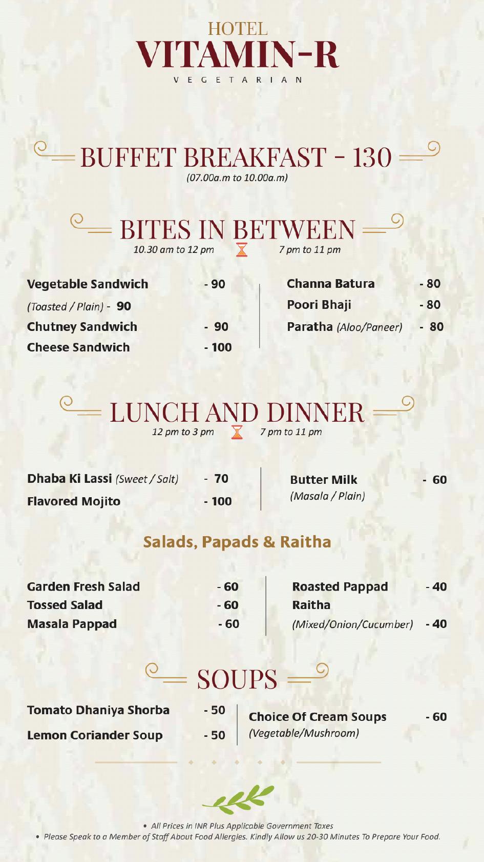 Menu at Vitamin R (Sea view), Rameswaram