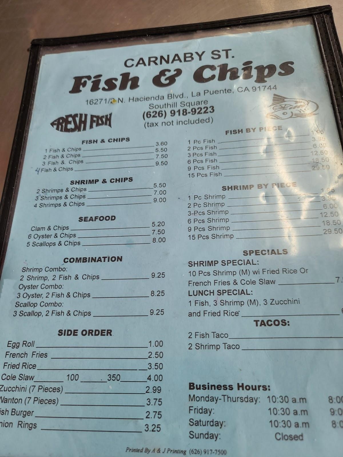 Menu at Carnaby St. Fish & Chips restaurant, La Puente