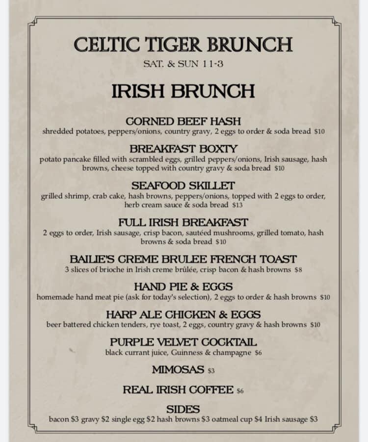 Menu at CELTIC TIGER pub & bar, Chesapeake