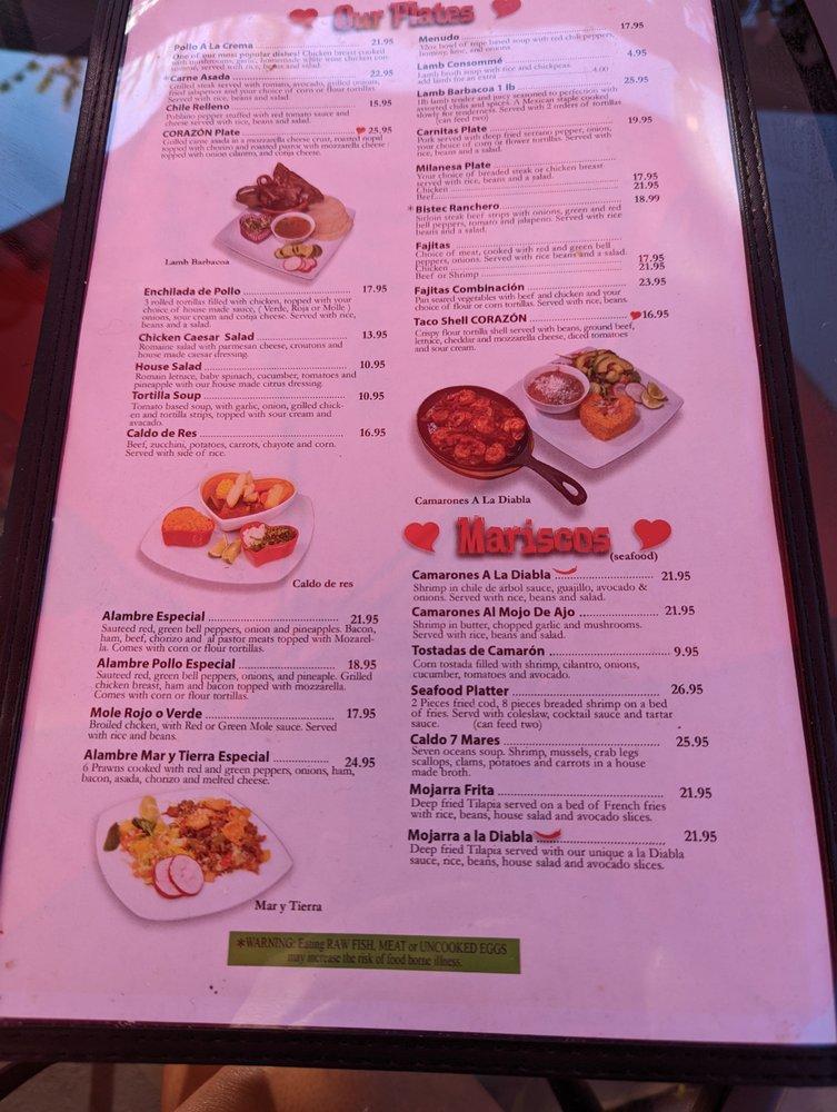 Menu at Corazon Restaurante Mexicano & Cantina, Everett